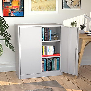 Reemoon Metal Storage Cabinet with Locking Doors and Adjustable Shelves, 41.6" Small Steel Storage Cabinet for Home Office, Grey