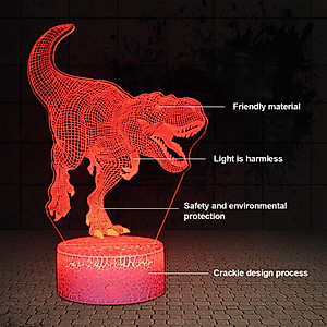 SZLTZK Dinosaur 3D Illusion Lamp for Boy Dinosaur Lamp 16 Colors with Remote Control Smart Touch Night Light Best Christmas Birthday Gift for Boy Girl Kids Age 5 4 3 1 6 2 7 8 9 10 11 Years Old