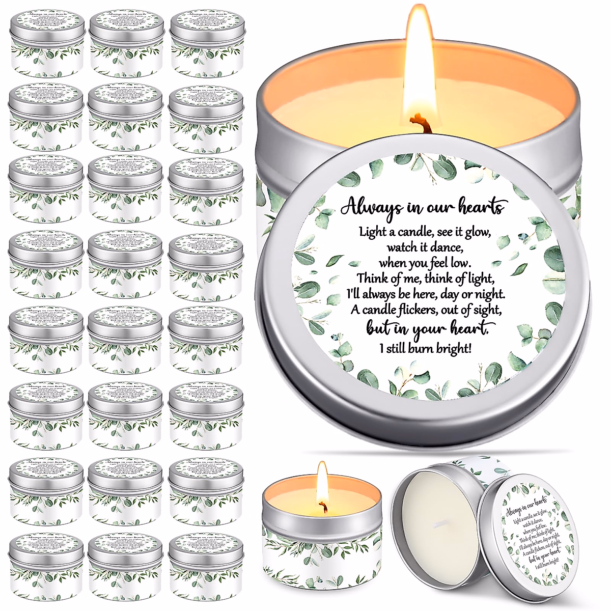 MTLEE 24 Pcs Funeral Favors Memorial Lavender Scented Candles Funeral Tealight Candles White Candles Funeral Gift Sympathy Gifts Condolence Bereavement Candle for Guest Funeral Party Family (Greenery)
