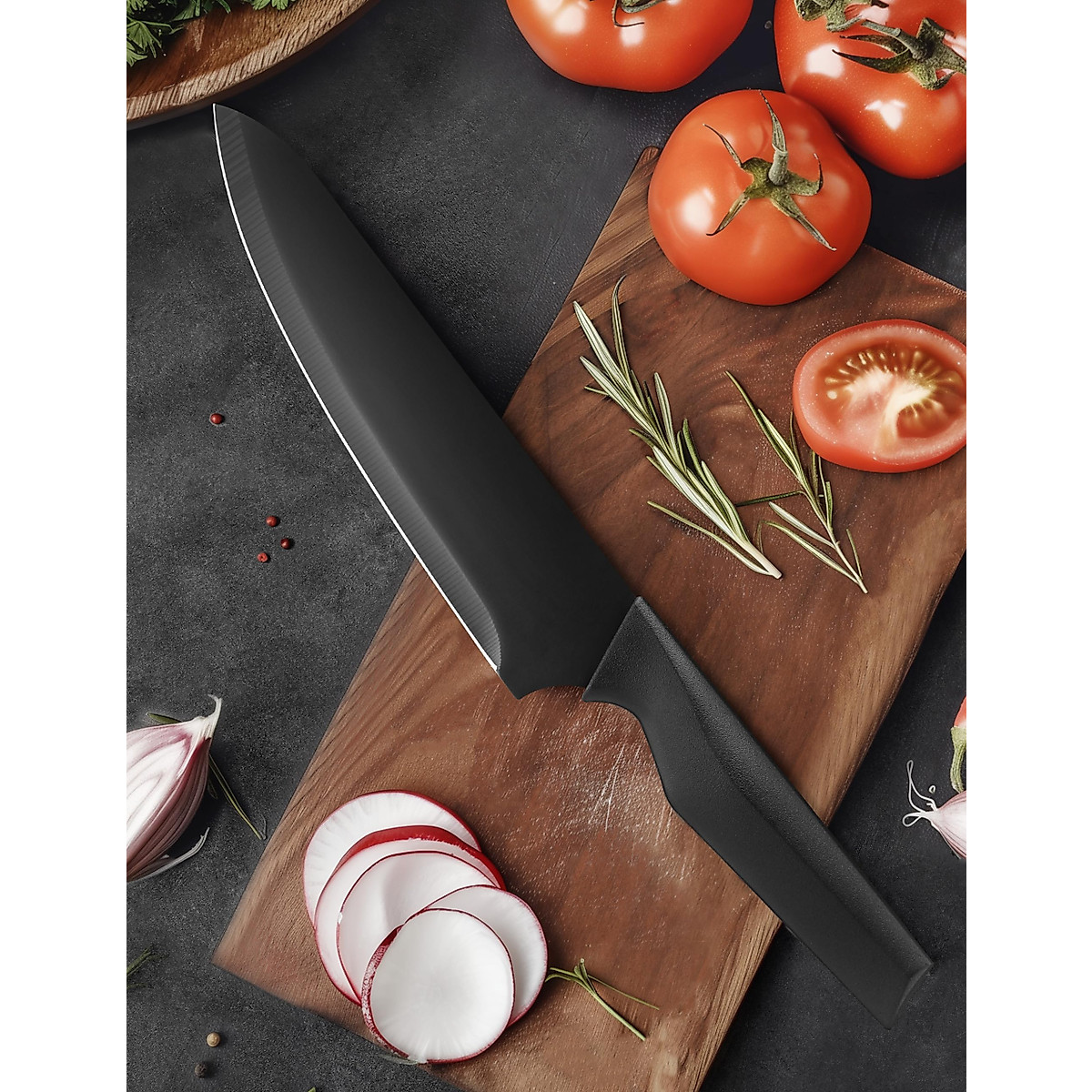 syvio Kitchen Utility Knife, 8 Inch Pro Kitchen Knife, High Carbon Stainless Steel Chef's Knives with Ergonomic Handle, Black