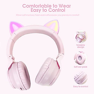 YUSONIC Cat Ear Bluetooth Headphones,Toddlers Kids Wireless Headphones for Boys Girls Amazon Fire Tablet/Laptop/iPad/School (Purple)