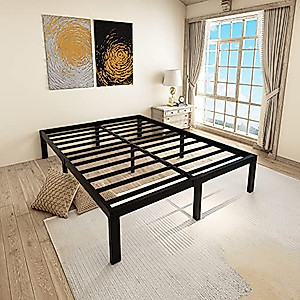 45MinST 14 Inch Reinforced Platform Bed Frame/3500lbs Heavy Duty/Easy Assembly Mattress Foundation/Steel Slat/Noise Free/No Box Spring Needed, Queen