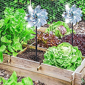 10 Pack Reflective Pinwheels with Plastic Stakes| 19.7 inch Pre-Assembled Sparkle Pin Wheel Set | Scare Off Birds and Animals Away | Decorative for Garden, Yard, Lawn