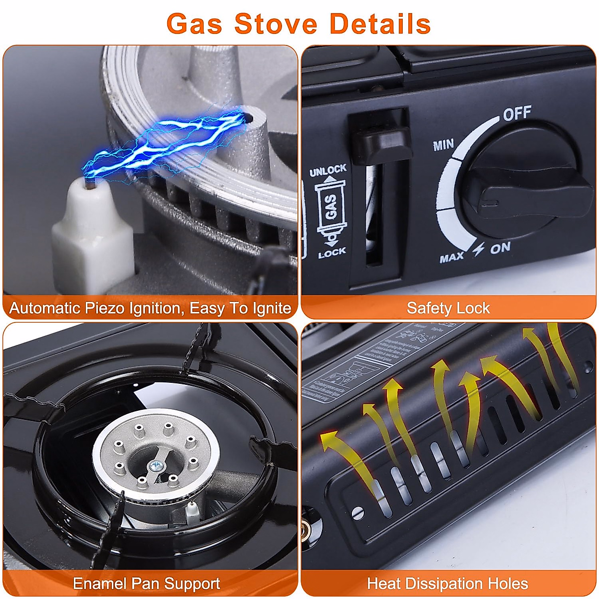3300W Portable Camping Dual Fuel Stove, Butane & Propane Compatibility, Piezo Electric Ignition Single Burner, Automatic Tank Ejection Overpressure Cut Off Carry Case for Camping Picnic Fishing BBQ RV