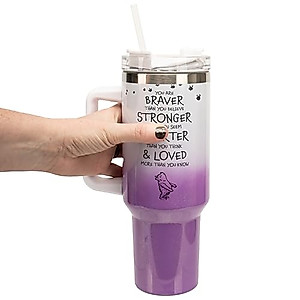 Elanze Designs Pooh Classic Bear Braver Stronger Smarter 40 oz. Stainless Steel, Large Water Bottle Coffee Mug, Spill & Leak Resistant, Thermal Travel Tumbler with Handle, Lid & Straw, White/Purple