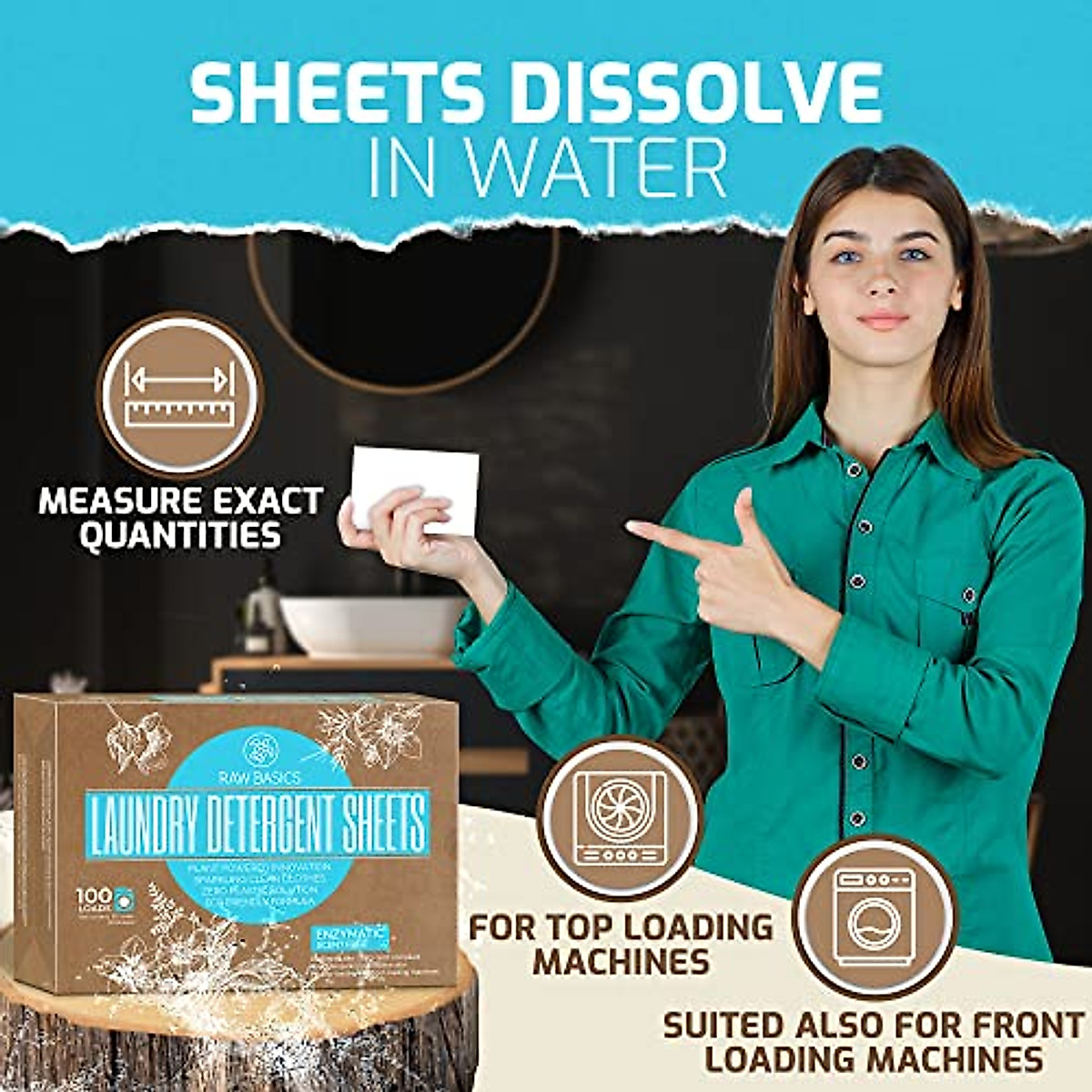 Laundry Sheets, 100 Loads - Zero Waste, Plastic and Scent Free, Natural Soap Detergent - Unscented Travel Size Essentials for Washing Clothes