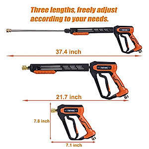 FIXFANS Pressure Washer Gun Kit, 4000PSI Power Washer Handle Gun with Replacement Wand Extension, High Pressure Spray Gun with 5 Nozzle Tips, M22 Fitting, 1/4" Quick Connect Female