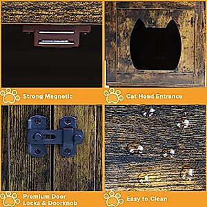 EasyCom Litter Box Enclosure, Hidden Cat Tree Tower Furniture for Indoor House, All-in-one Wooden Cat Litter Cabinet with Scratching Post and Condo, Rustic Brown