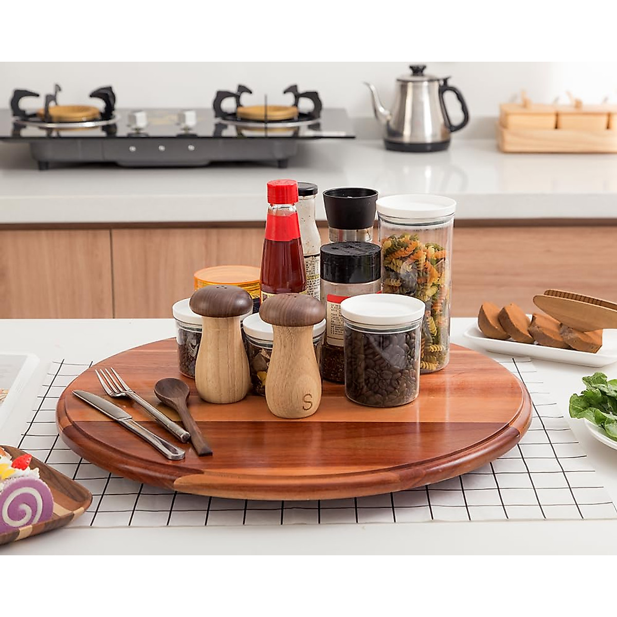 Heavy Duty Wood Lazy Susan Turntable, (20inch) Extra Large Acacia Kitchen Countertop Dinner Table Bearing Plate | Rotating Organizer Tray Disc Grazing Tray Cheese Board Charcuterie Platter