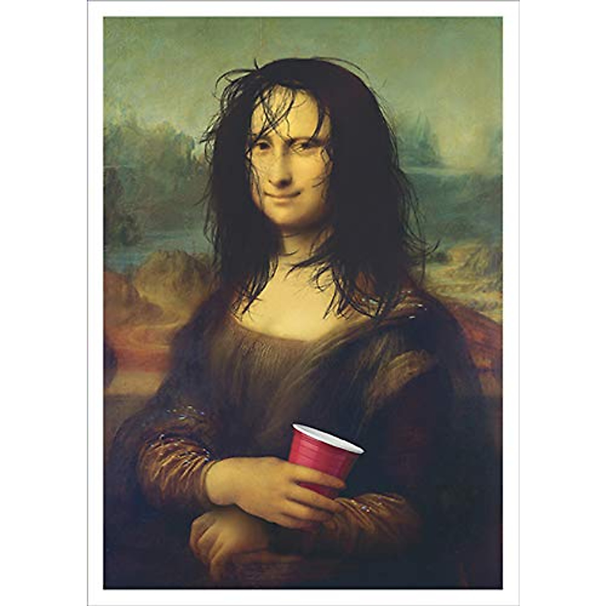 RSVP Funny Birthday Greeting Card: Mona Lisa with Messy Hair,Red,5" x 7",GC-B5873