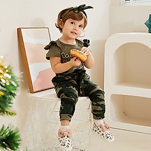 AMAWMW Baby Girl Clothes Set Daddys Little Girl Ruffle Romper Top Camouflage Pants Newborn Baby Girl Outfit 3-6 Months