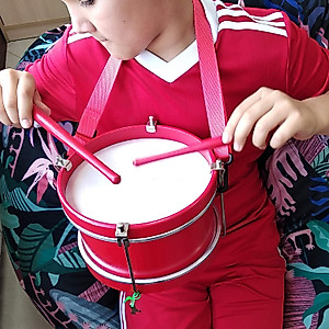 Tunable Marching Drum for Kids - Wooden Frame - Plastic Head, Wood Sticks - Adjustable Strap - 9-inch Snare Drum for Children
