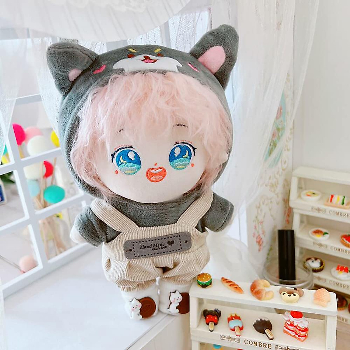 niannyyhouse Dog Suit Dress Up Hoodie Corduroy Overalls Shoes 7.8in（20cm） Plush Doll Stuffed Figures Toys Clothes Accessories (Gray)