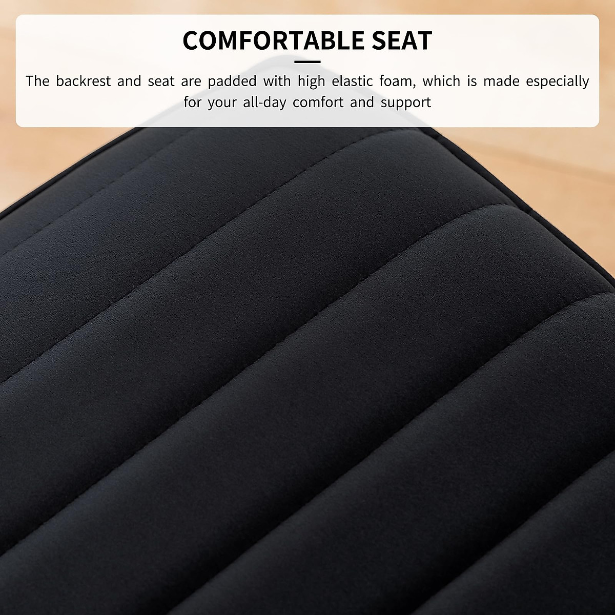 Furnimart Black Swivel Armless Desk Chair with Wheels, Small Velvet Upholstered Home Office Chair Mid-Back Adjustable Chair for Bedroom Dorm Living Room (Velvet-Black)