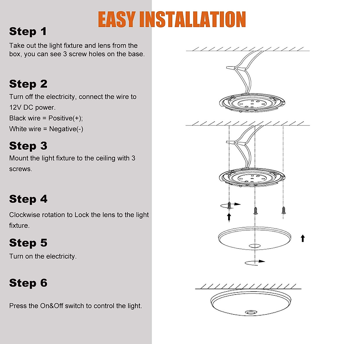 Facon 3-1/2'' LED RV Puck Light with Switch, 2-Packs Slim Surface Mount Ceiling Dome Light, 12V DC Interior Light for RV Camper Trailer Motorhome, 4000K Cool White