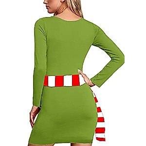 Christmas Grinch Dress for Women Ugly Holiday Party Winter Dresses with Scarf Grinch Costume S