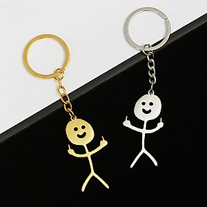 COLORFUL BLING Funny Doodle Stainless Steel Keychain Middle Finger Keyring Long Distance Friendship BFF Matching Jewelry Gift-2pcs