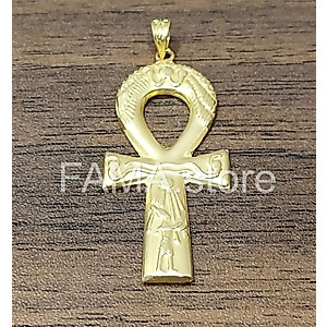 FAMA.store Egyptian Jewelry Ankh Cross Key of Life 18K Solid Yellow Gold necklas Pendant #6 (Large)