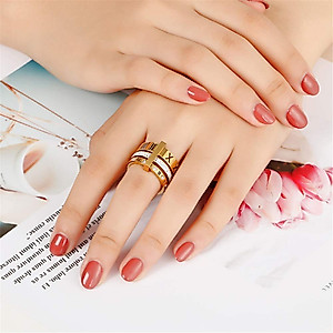 SINLEO Stainless Steel CZ Zirconia Roman Numeral Ring for Women 3 in 1 Trinity Wedding Band Spinner Rings Gold Size 8.75