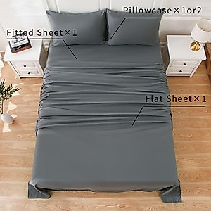 Overket Full Sheet Set Ultra Soft Full Bed Sheets 1800 Series Luxury Cooling Sheets-100% Microfiber-Breathable-Wrinkle Free - Full Size Dark Grey-4PC