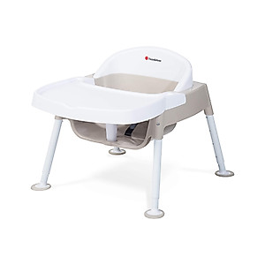 Foundations Secure Sitter 7-13" Adjustable Height Feeding Chair, 1 Pack, Stable “No Tip” Feet, 3-Point Adjustable Harness, Removable Tray, Easy to Clean, Smooth Plastic (White/Tan)