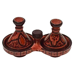 Moroccan Handmade Tagine Double Spice Holder seasoning Container Burgundy