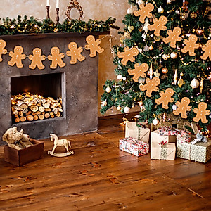 4 Pieces Gingerbread Man Christmas Garland 6.6 Ft Christmas Gingerbread Banner Wooden Gingerbread Men Bunting Banner Cute Wood Christmas Banner Wooden Xmas Wreath Banner for Christmas Tree Decoration
