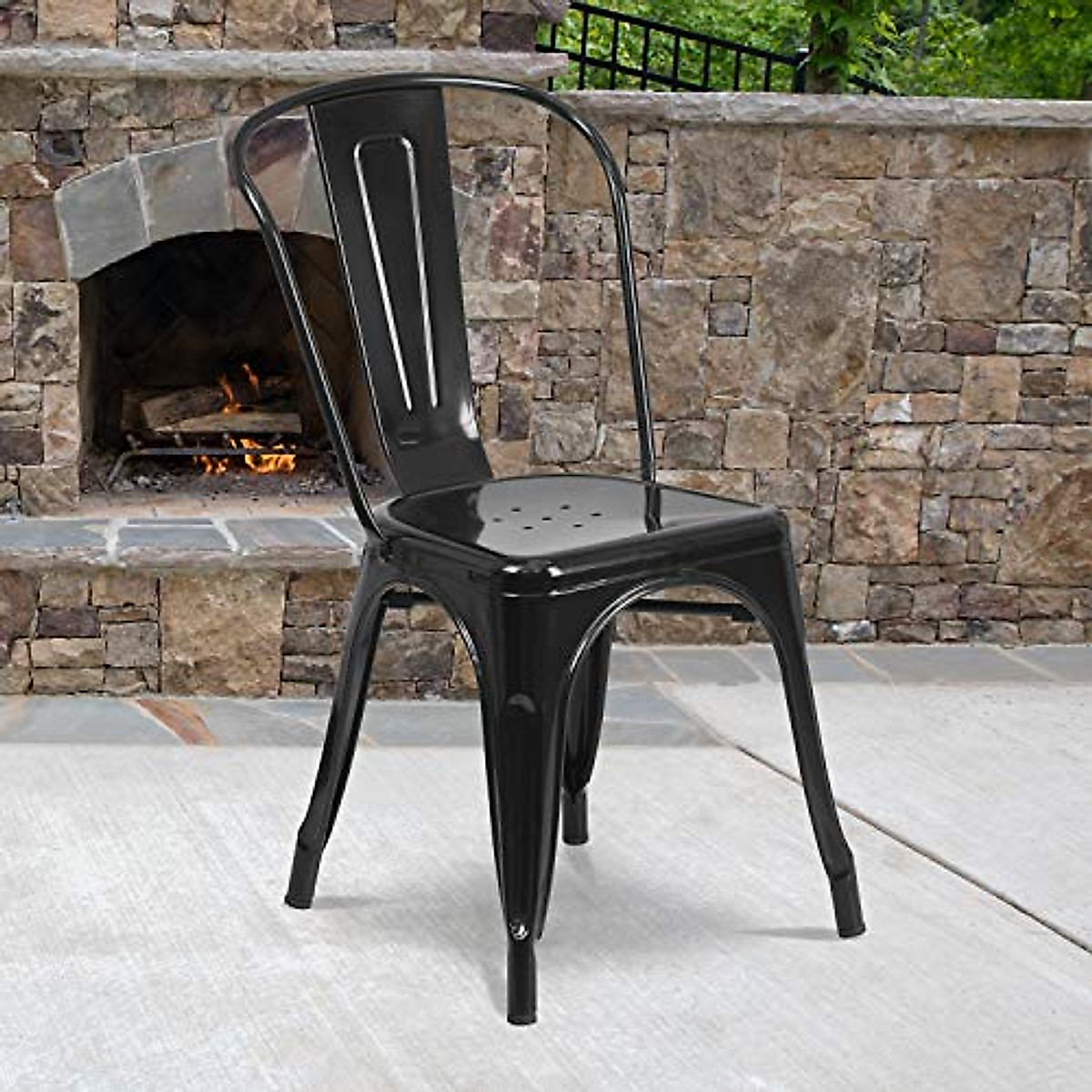Flash Furniture Perry Commercial Grade Black Metal Indoor-Outdoor Stackable Chair