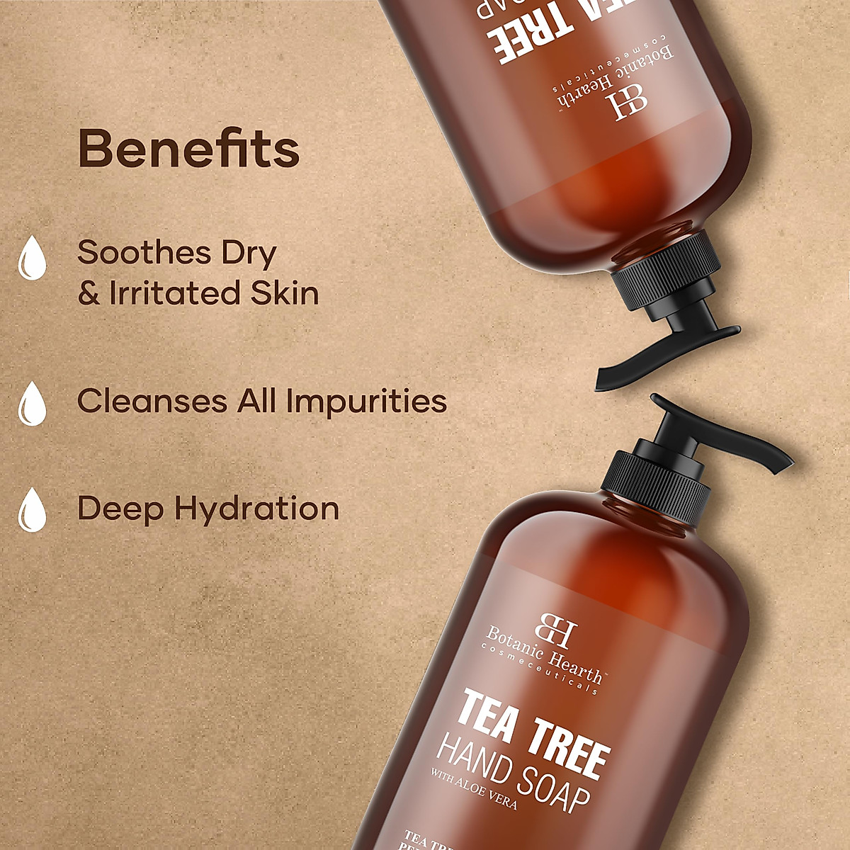 Botanic Hearth Tea Tree Liquid Hand Soap - Sulfate Free Formula - Multi Purpose Hand Wash with Aloe Vera and Premium Grade Tea Tree Oil, Pump Dispenser - 16 fl oz