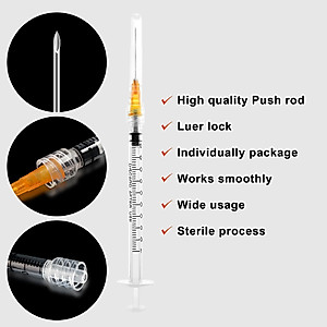 1ml/cc Disposable Syringe with 25 Gauge 1 Inch,Individual Package,Pack of 20