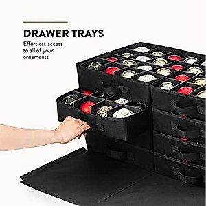 ZOBER Premium Large Christmas Ornament Storage Box, with Side Open, Drawer Style Trays - 3" Compartment, 8 Trays, Keeps 128 Holiday Ornaments & Xmas Accessories, Storage Container Made of 600D Oxford