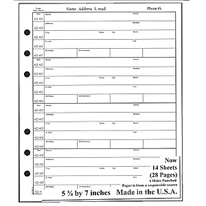 SELPONT 7 Inch Address Book Refill 14 Sheets (28 Pages) fits Many Older Hallmark Books
