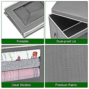 Homsorout Storage Bins with Lids, Trapezoid Storage Bins with Handle, Foldable Closet Storage Baskets, Clear Window Cube Storage Bins, Closet Organizers and Storage for Home, Rooms, 6 Packs, Grey