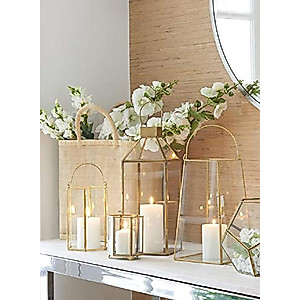 Serene Spaces Living Large Gold Decorative Hurricane Lantern Candle Holder with Glass Panels, 16" Tall