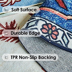 CHOSHOME Washable Rug 8x10 Vintage Boho Medallion Area Rugs with Non-Slip Backing Soft Stain Resistant Non-Shedding Low-Pile Floor Carpet Mat for Living Room Bedroom Kitchen Home Office,Red