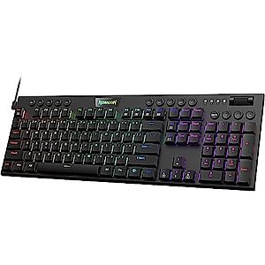 Redragon K619 Horus RGB Mechanical Keyboard, Ultra-Thin Designed Wired Gaming Keyboard w/Low Profile Keycaps, Dedicated Media Control & Tactile Brown Switches, Pro Software Supported