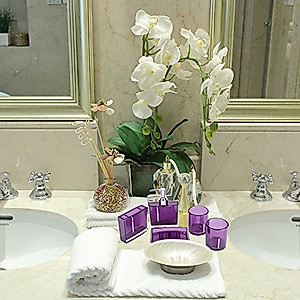 Yosoo 5 Pcs Bathroom Accessories Set Luxury Bath Vanity Set with Toothbrush Holder Containe Tumble Soap Dish Liquid Soap Lotion Pump Dispenser Purple Lotion Dispenser Soap Pump Toothbrush Cup