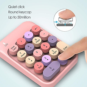 FELICON Wireless Numeric Keypad 18 Keys with 2.4G Mini Portable Silent Number Pad USB Receiver Financial Accounting Keyboard Extensions for Laptop Desktop PC Pro（Pink Mix）