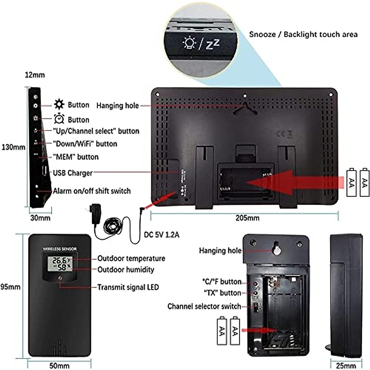 EYEARN Weather Station Wireless Indoor Outdoor Thermometer, Color Display Digital Weather Thermometer with Atomic Clock, Durable, Simple to use, Stable Performance