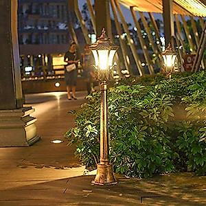 Pumnple 0.8M Outoor Post Light Garden Décor High Pole Pillar Lantern External Landscape Waterproof Street Column Lamp Luxury Colonial Classical Bronze Aluminum Fixture IP65 Rated