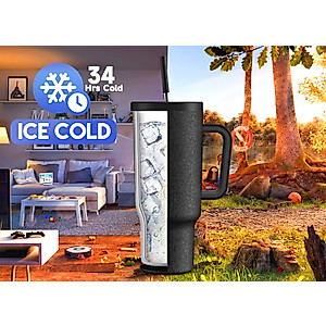 Meoky 40oz Tumbler with Handle, Leak-proof Lid and Straw, Insulated Coffee Mug Stainless Steel Travel Mug, Keeps Cold for 34 Hours or Hot for 10 Hours (Night)