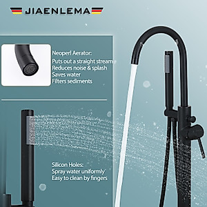 Free Standing Tub Faucet Matte Black Freestanding Bathtub Faucet with Sprayer High Flow Floor Mount Tub Filler with Hand Shower Bathroom Standing Floor Faucet Brass, Single Handle - JIAENLEMA