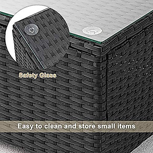 CharaVector Patio Furniture Set, Outdoor Sectional Rattan Sofa Wicker Conversation Couch Set 5 Pieces with Pillows&Coffee Table&Thick Cushions for Backyard Garden Poolside