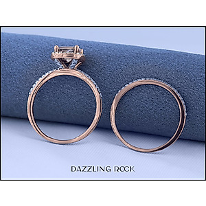 Dazzlingrock Collection 10K Cushion Cut Morganite & Round White Diamond Halo Wedding Ring Set, Rose Gold, Size 7.5