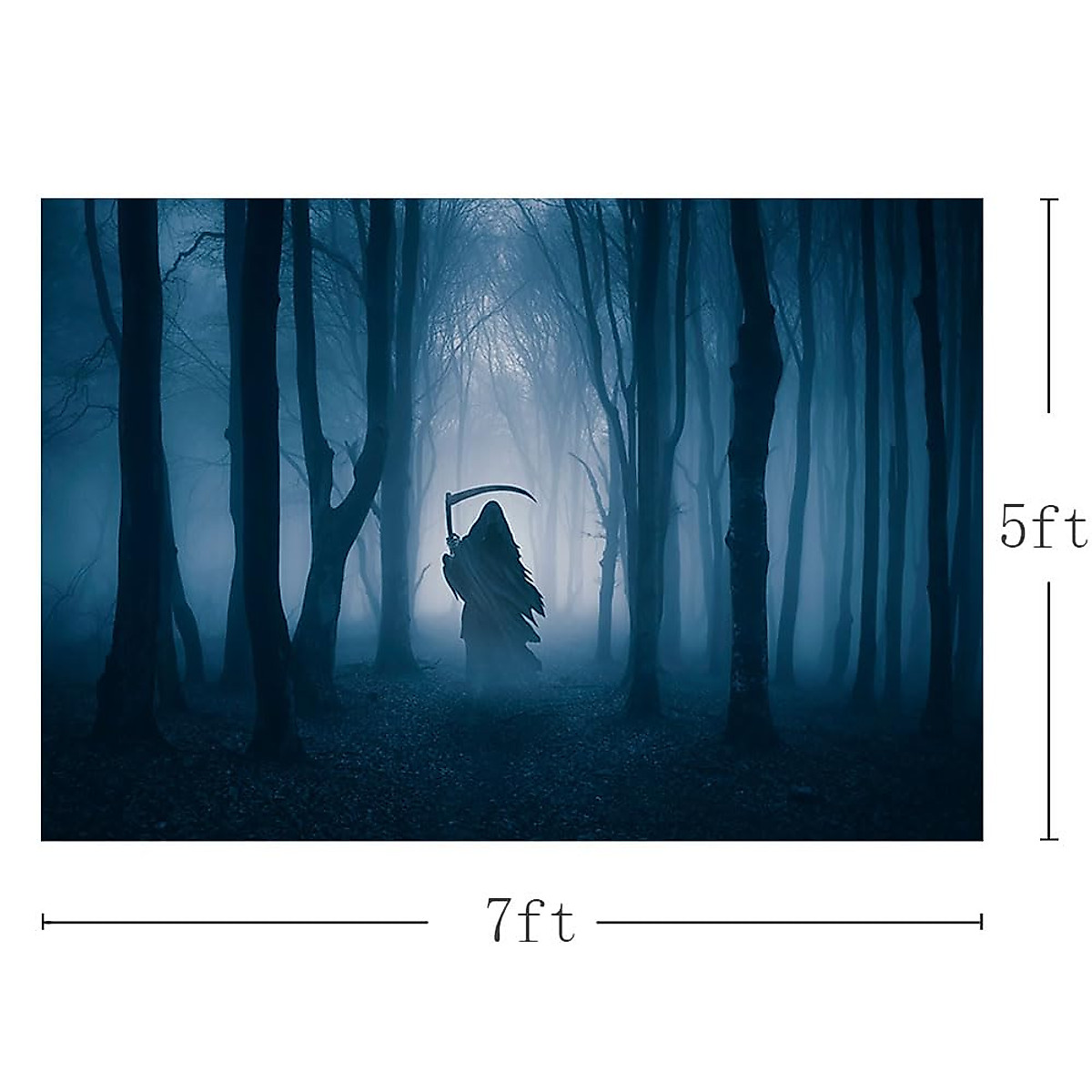MEHOFOND 7x5ft Scary Halloween Backdrop Misty Dark Forest Horrible Halloween Gloomy Woods Trees Scythe of Death Photography Background Horrible Cemetery Spooky Party Decoration Photo Booth Props