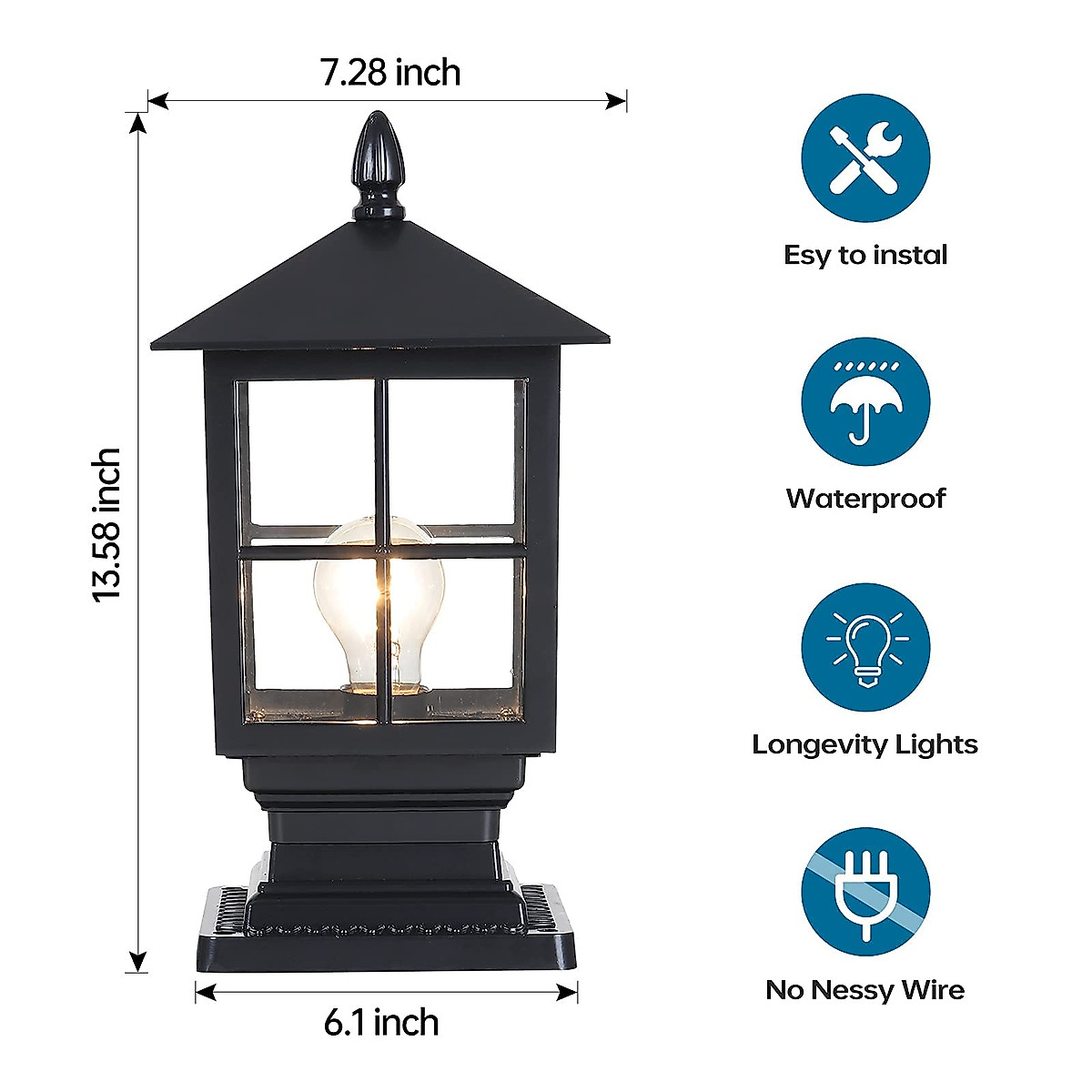 SLAWA Outdoor Post Light Fixture, Modern Outdoor Column Lights IP54 Waterproof Aluminum Pillar Lights Outdoor Lighting for Yard Garden Patio Path, with Clear Glass Shade