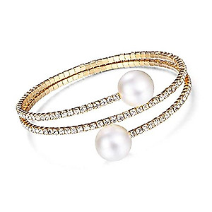 Handmade Crystal Pearl Elastic Bangle Gold Silver Multilayer Freshwater Pearl Bracelet Sparkling Stackable Crystal Bracelets for Women Wedding Jewelry