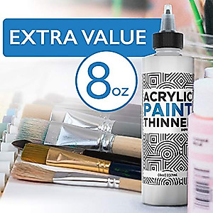 8oz Acrylic Paint Thinner for Slow Drying Acrylic Paints, Made in USA, Acrylic Paint & Slow Drying Mediums Paint Mixes, Thins Paints Without Losing Slow Drying Qualities