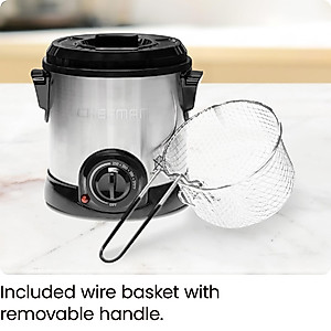 Chefman Fry Guy Deep Fryer with Removable Basket, Easy-to-Clean Non-Stick Coating and Cool-to-Touch Exterior, Adjustable Temperature Control, 4.2 Cup/ 1 Liter Capacity, Stainless Steel