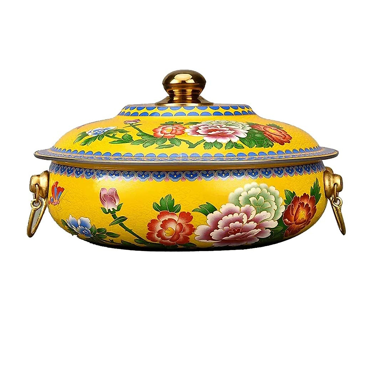Chafing Dishes Old Beijing Pure Copper Pot, Induction Cooker Copper Hot Pot, Gas Special Pot, Household Flat Pot Hot Pot (Color : Yellow, Size : 30cm)
